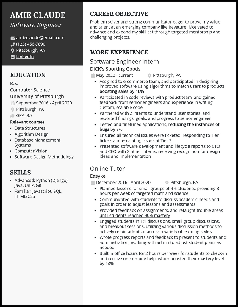 5 Entry Level Software Engineer Resume Samples In 2024