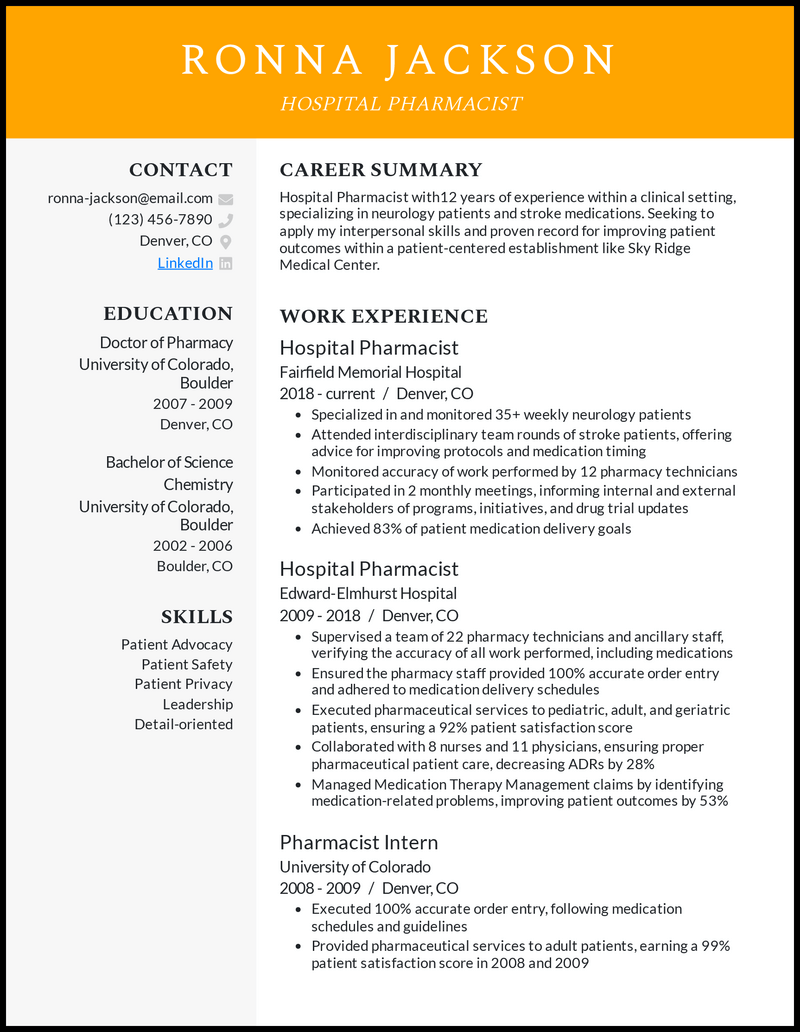 9 Pharmacist Resume Examples That Worked In 2024