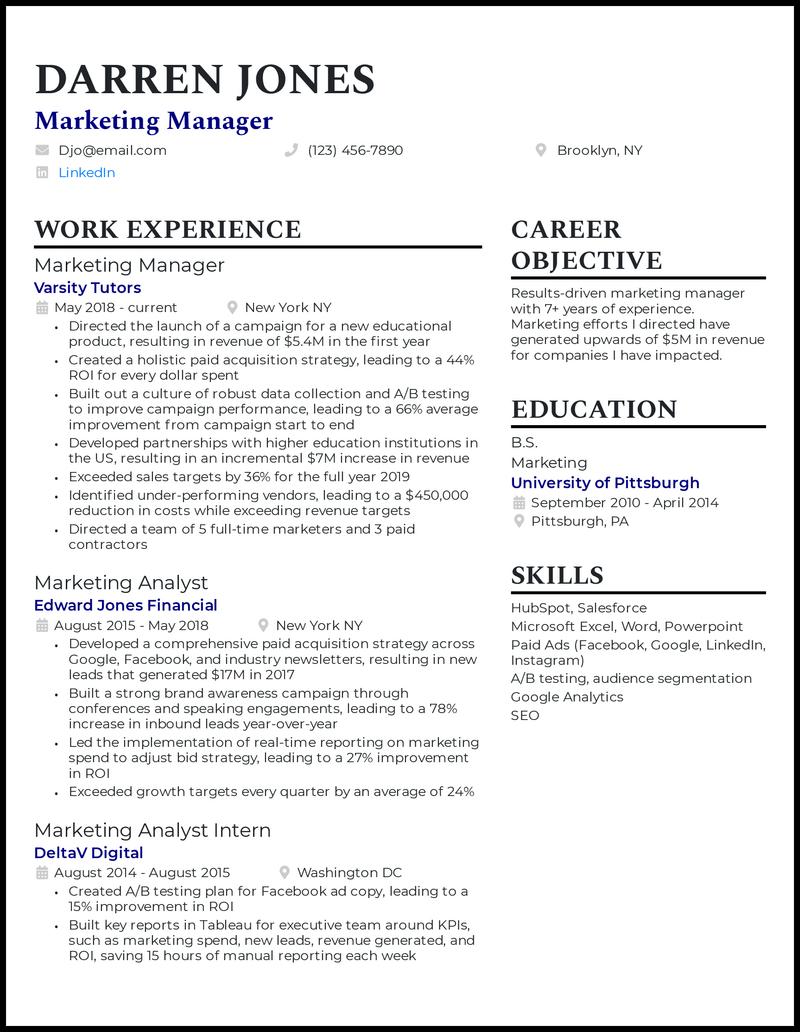 6 Best Marketing Resume Examples For 2021