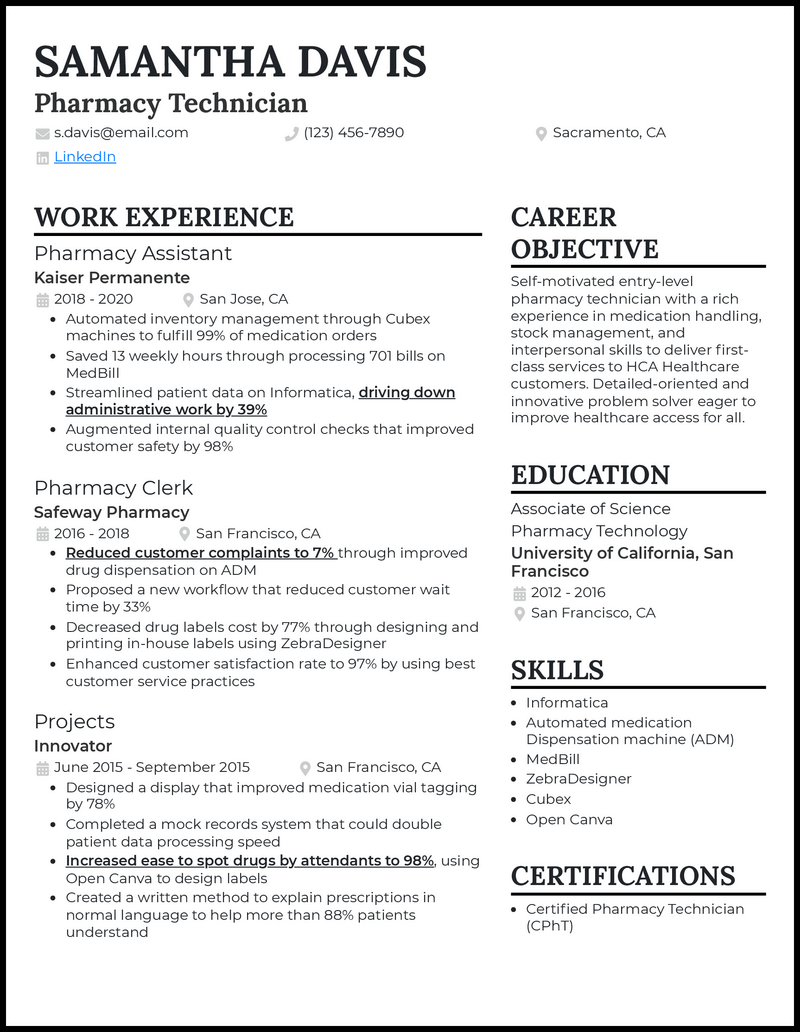 11 Pharmacy Technician Resume Examples For 2024