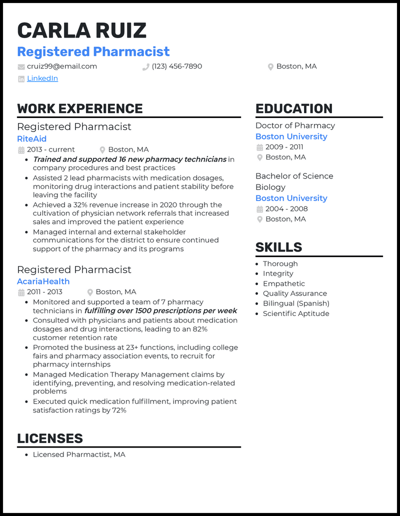 3 Registered Pharmacist Resume Examples Working In 2024