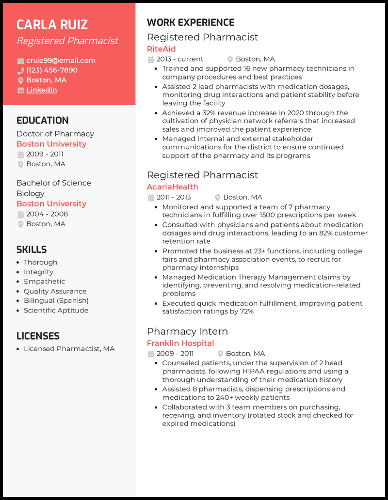 Resume Examples Pharmacist Resumeexamples Good Resume