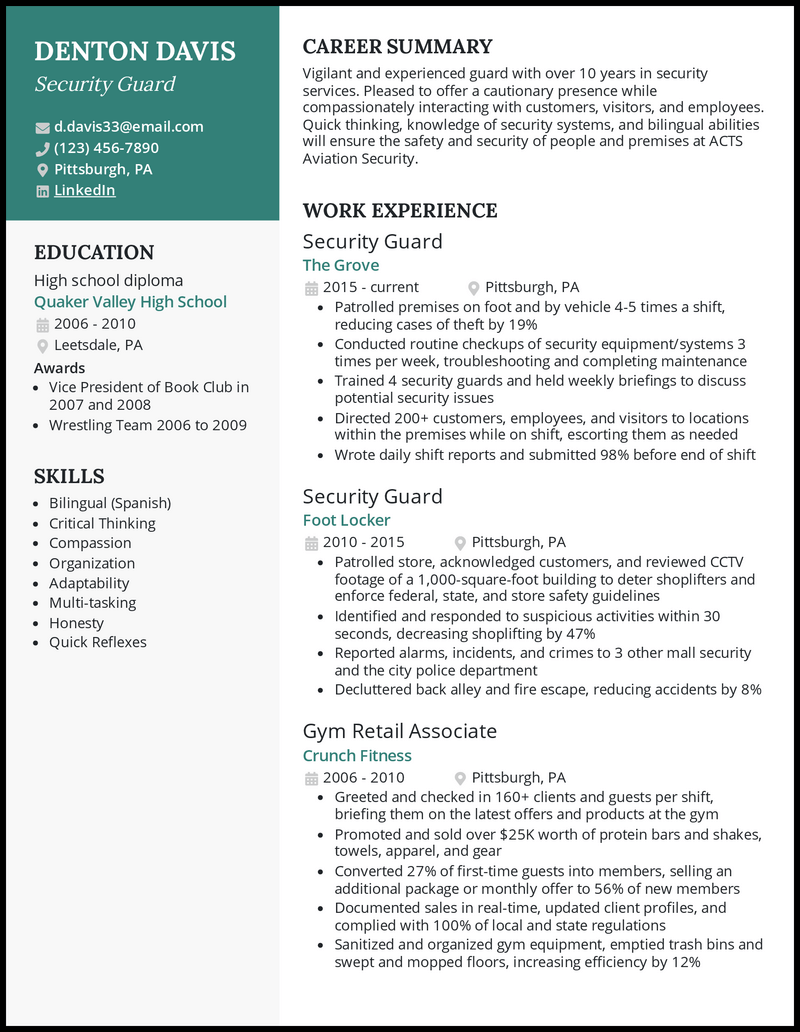 Security Guard Resume Examples Job Description 2024