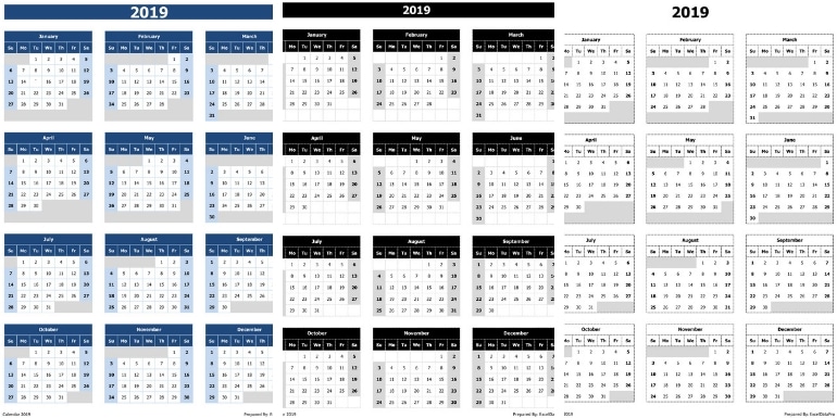 2019 Calendar Excel Templates Printable Pdfs And Images Exceldatapro