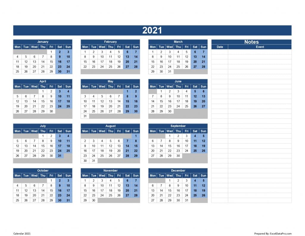 Excel Calendar Template 2021 Customize And Print