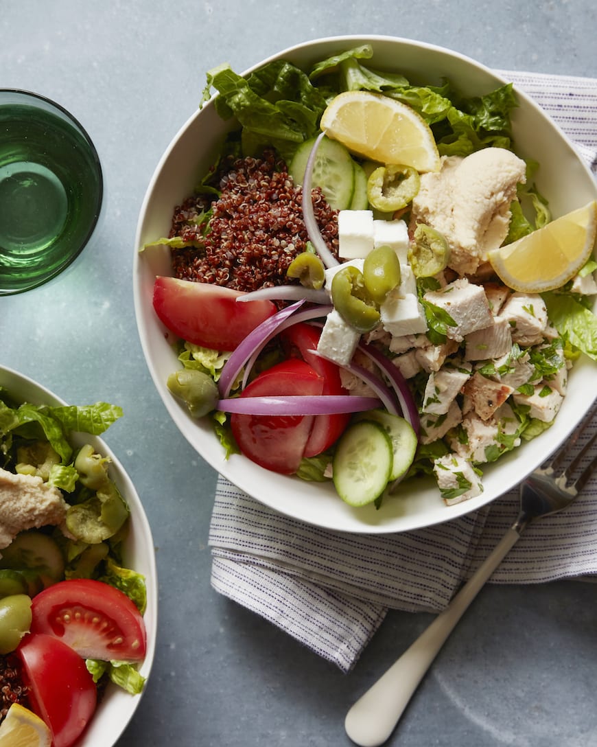 Mediterranean Grilled Chicken Salad With Hummus Whats Gaby Cooking