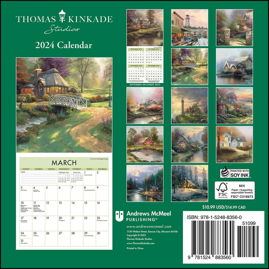 Thomas Kinkade Mini Wall Calendar 2024 Bridie Rhianon