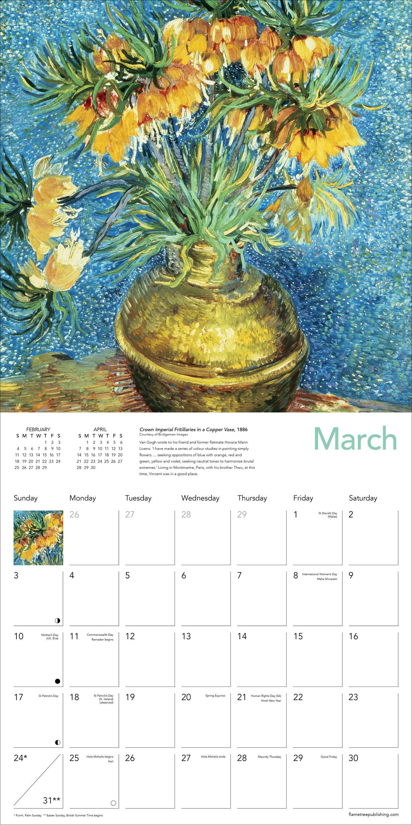 Vincent Van Gogh Blooms Wall Calendar 2024 Art Calendar Book