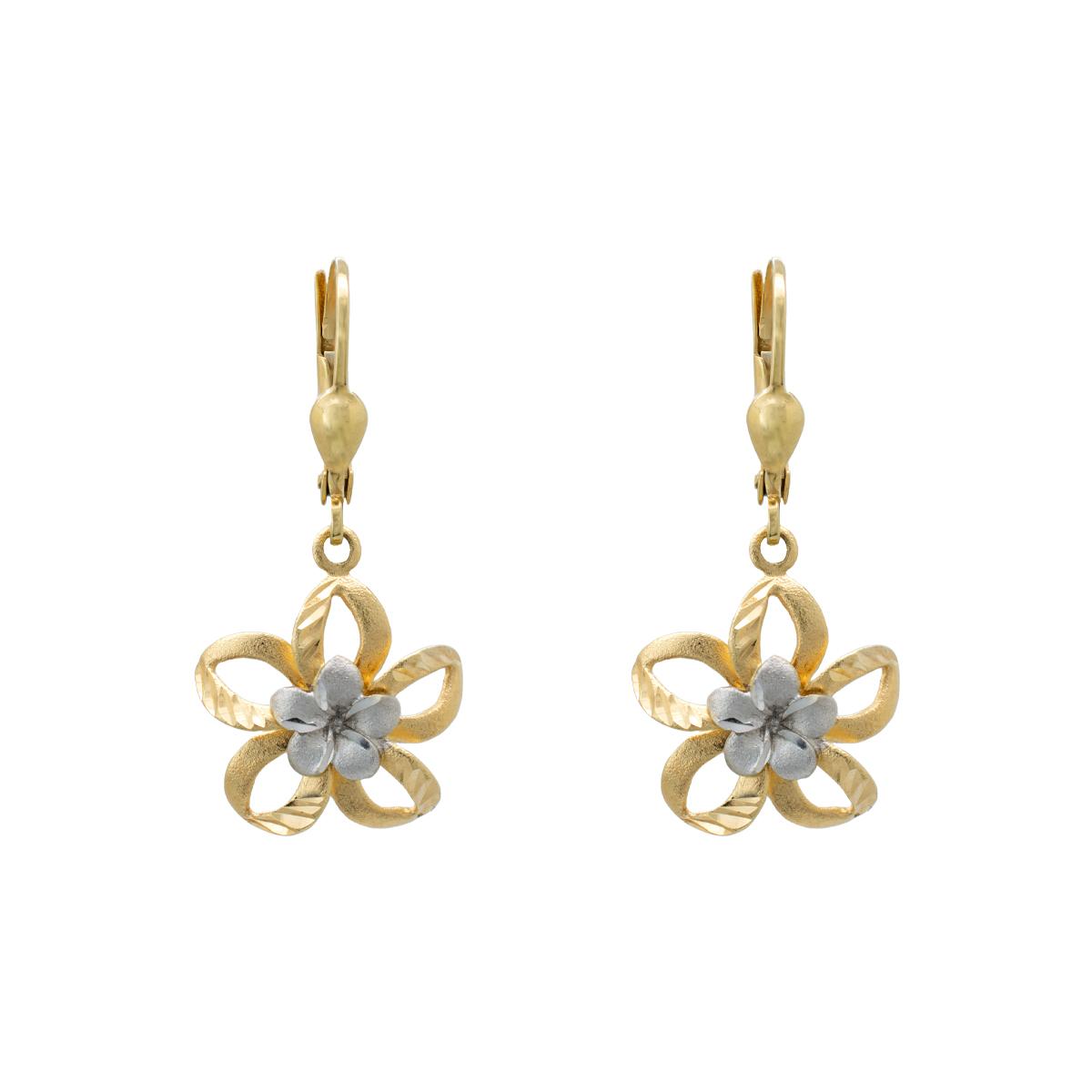 Aros Flores Colgantes Combinados Oro 18k