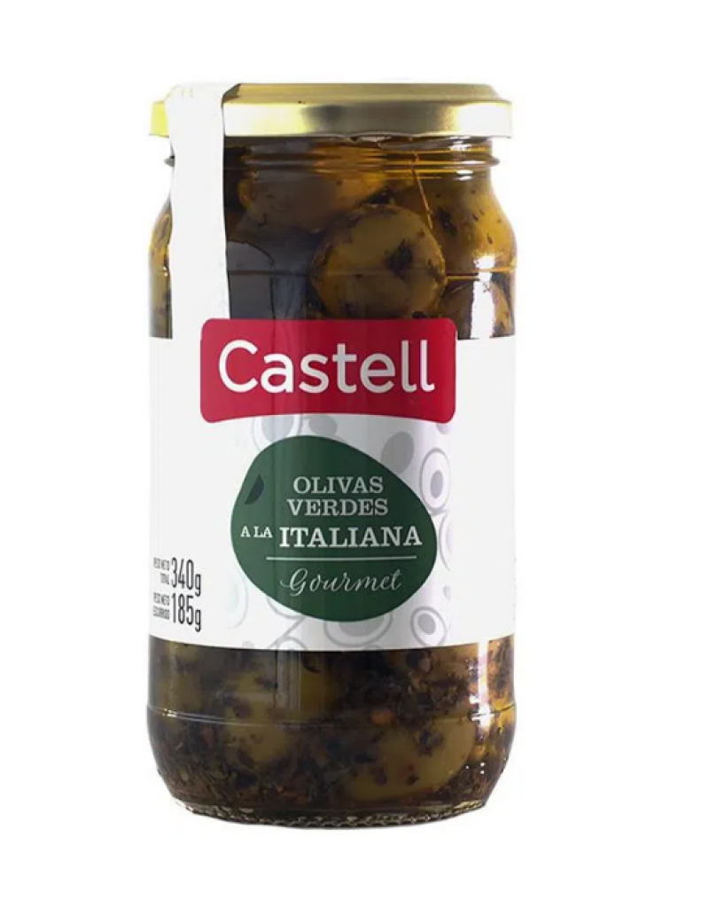 Aceituna Castell Negra Condimentada Premium X 185gr Frasco