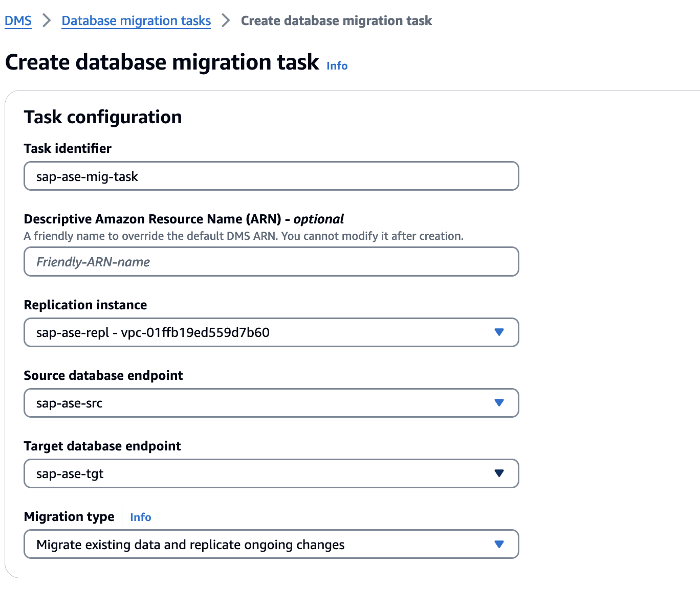 Migrate From Sap Ase To Sap Ase On Amazon Ec2 Using Aws Dms And Sap Ase