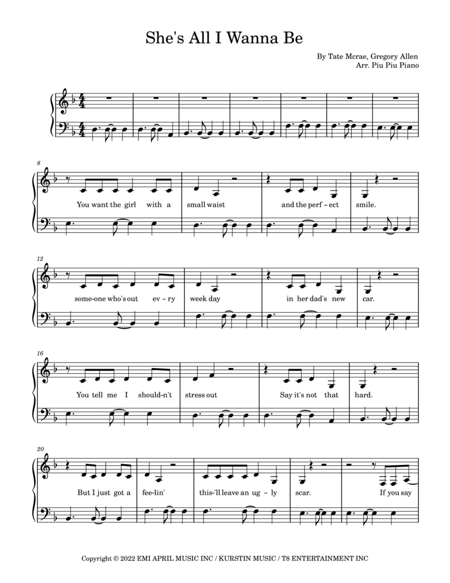 Tate Mcrae Sheet Music To Download And Print