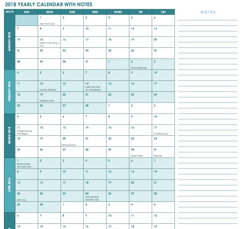 Free Excel Yearly Calendar Template 2023 Printable Te