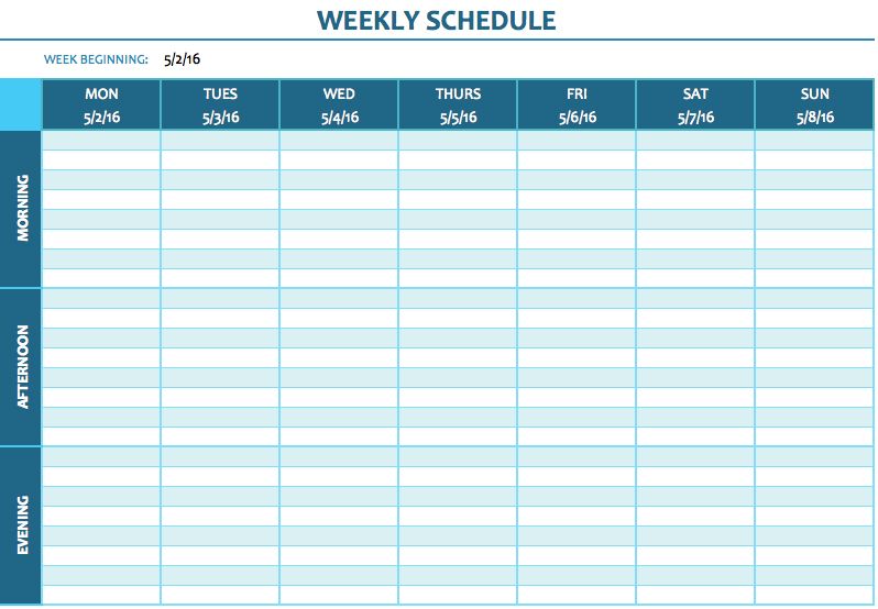 Free Weekly Schedule Template Excel Word Pdf Download