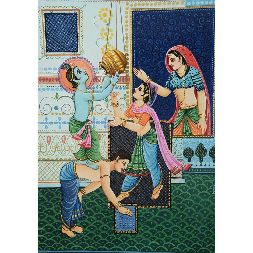 Painting Of Krishna Stealing Butter With His Friends