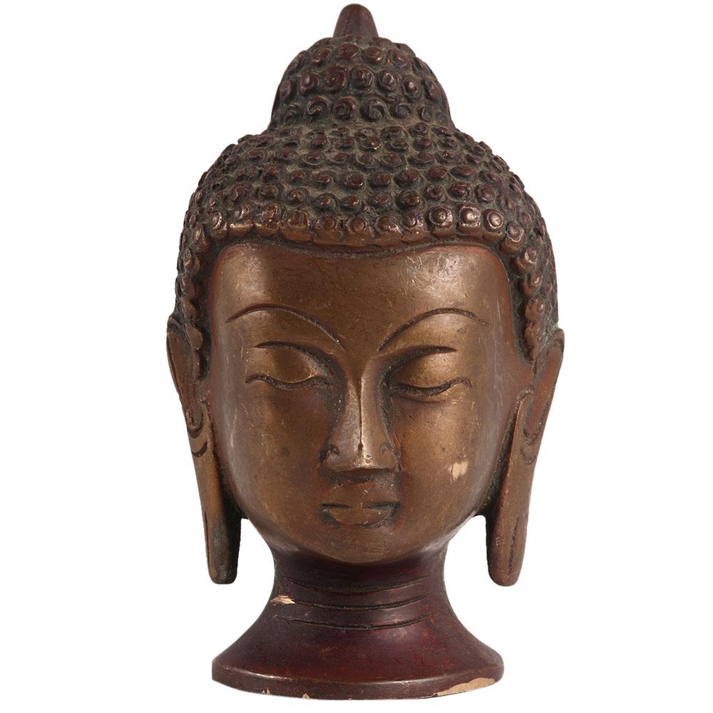 Brass Buddha Head Statue In Brown Finish