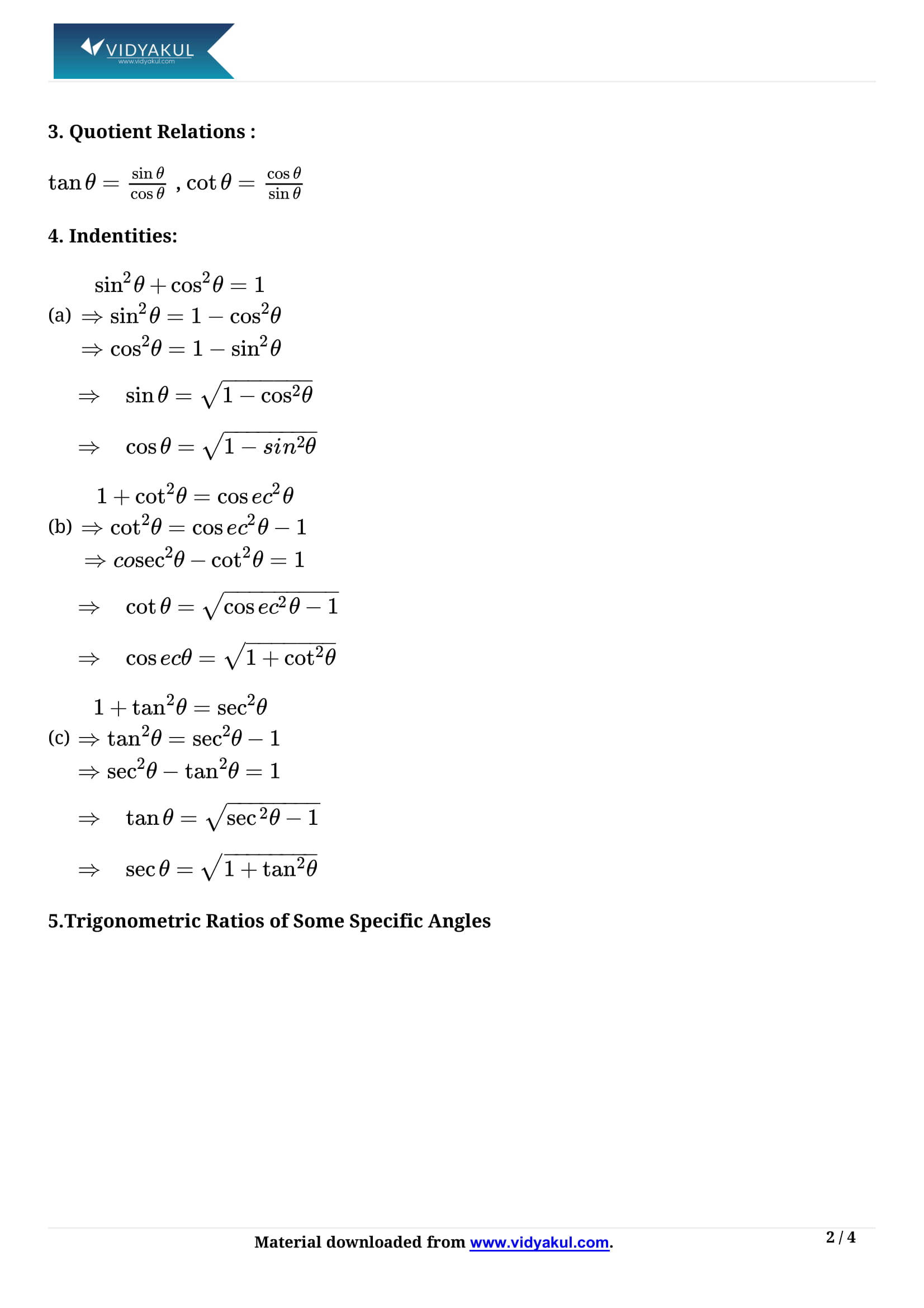 Class 10th Math Some Application Of Trignometry Ncert Notes Cbse 2023