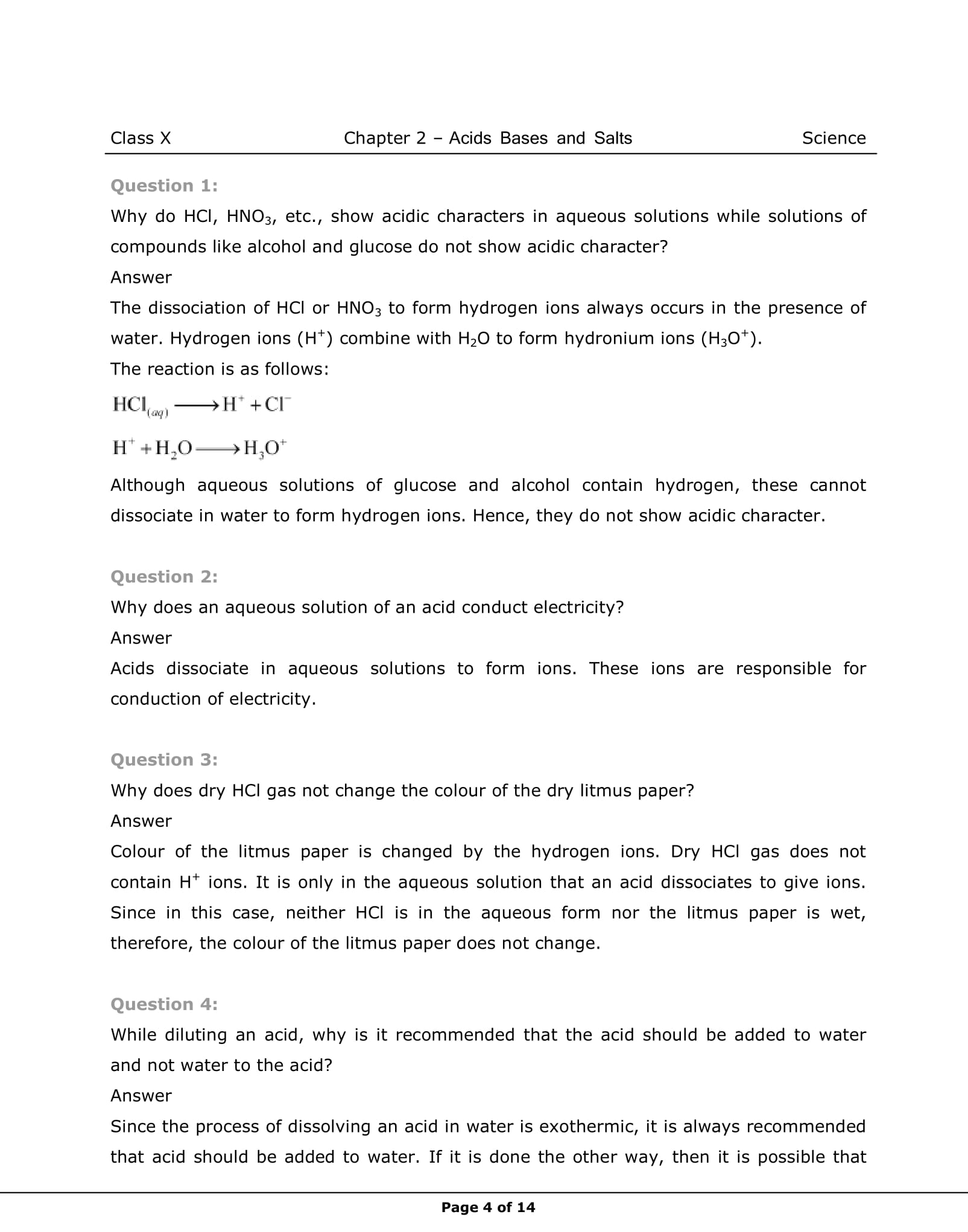 Class 10th Science Acids Bases And Salts Ncert Solution Cbse 2023