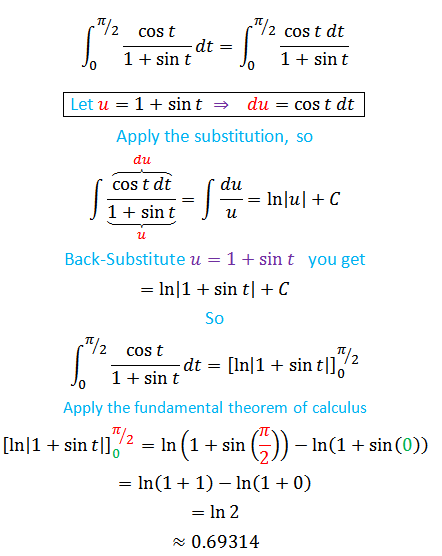 Evaluate The Definite Integral ∫0π2 Cos T 1 Sin Quizlet