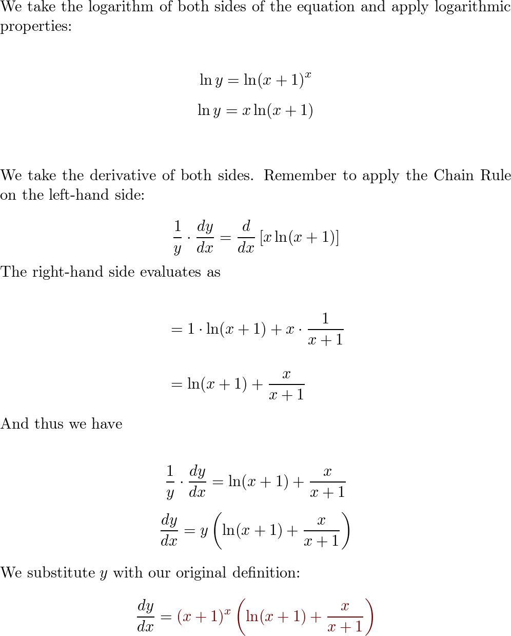 Use Logarithmic Differentiation To Find The Derivative Of Y Quizlet