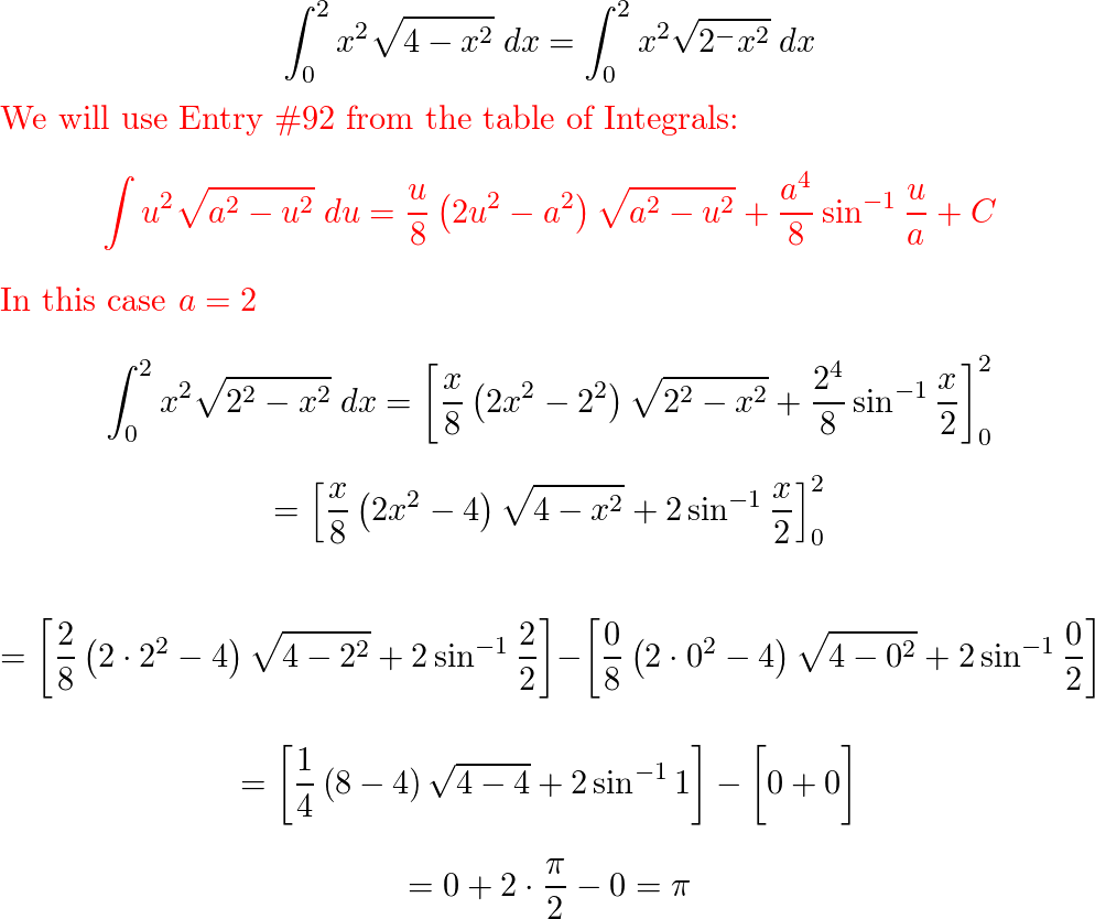 Evaluate The Integral 2∫0 X2√4 X2 Dx Quizlet