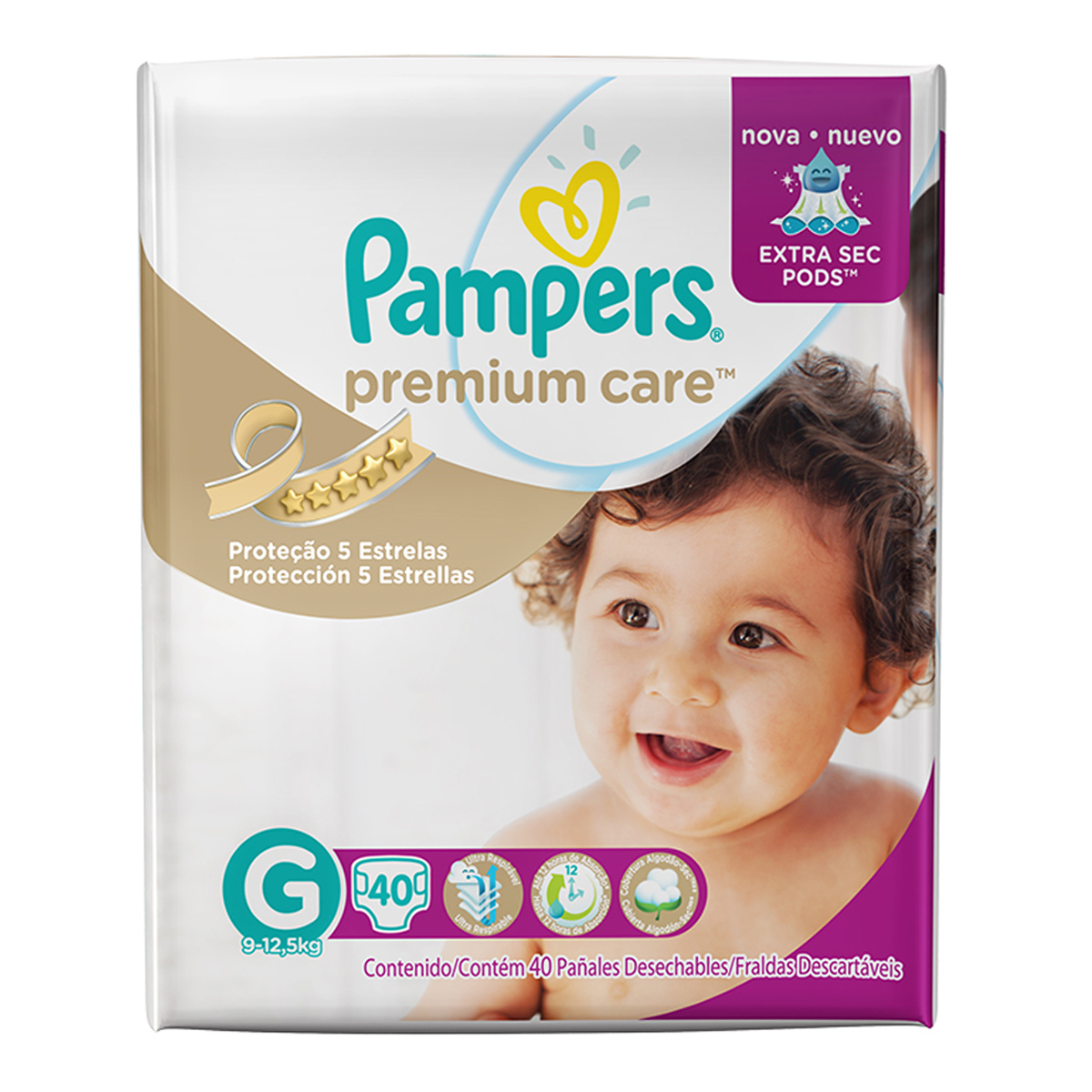 Pack 40 Uds Pañales Pampers Premium Care Talla G 899590