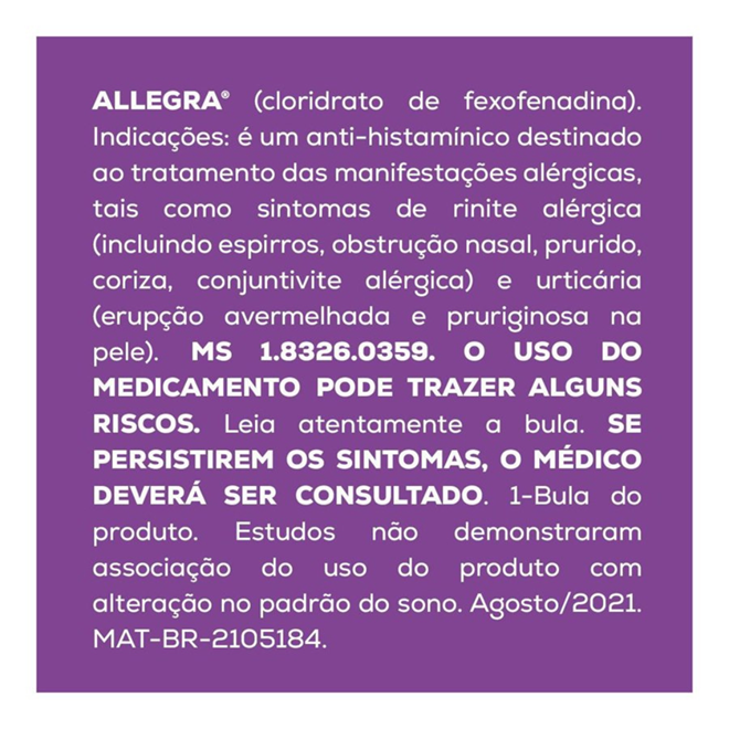 AntialÉrgico Allegra 60mg C10 Comprimidos Revestidos Drogaria Dias