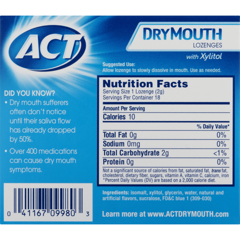 Act Dry Mouth Lozenges With Xylitol Soothing Mint 18 Ct 18 Ct From