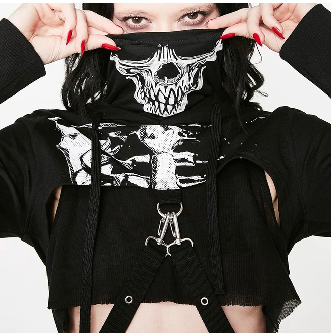 Gothic Punk Emo Strap Cropped Hoodie Rebelsmarket