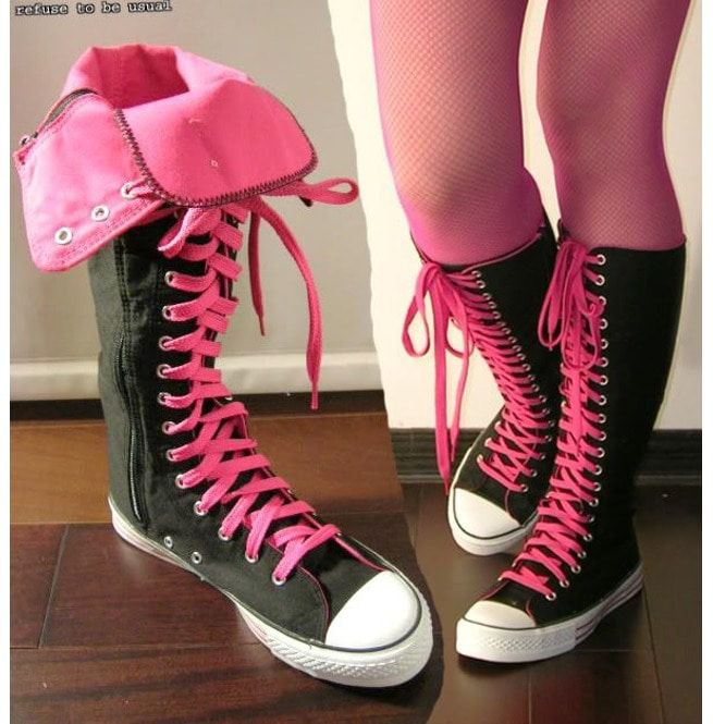 20 Hole Punk Rock Women Canvas Knee Hi Hot Pink Sneaker Rebelsmarket