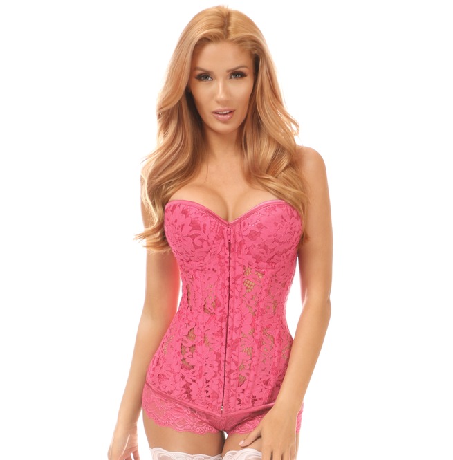 Fuchsia Sheer Lace Steel Boned Corset Top Drawer Rebelsmarket