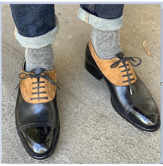 Handmade Mens Two Tone Oxfords Brogue Dress Shoes Men Rebelsmarket