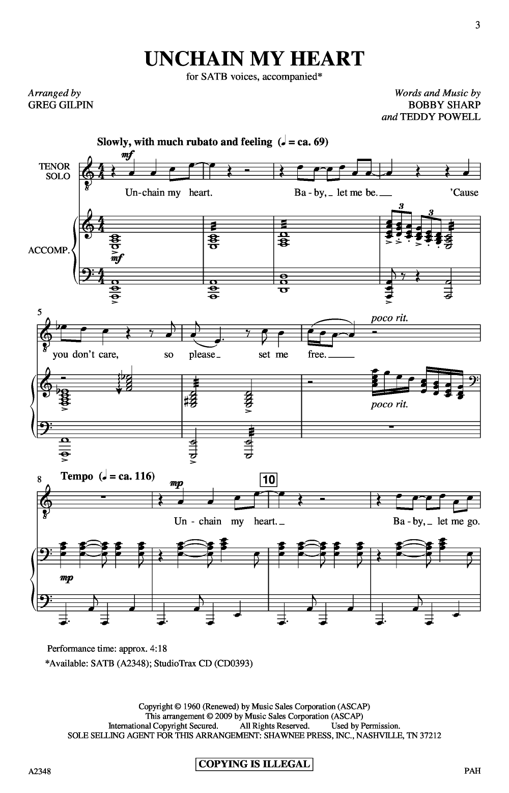 Unchain My Heart Satb Arr Greg Gilpin Jw Pepper Sheet Music