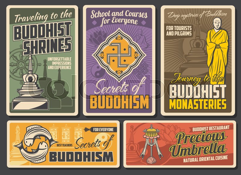 Buddhism Religion Retro Posters Stock Vector Colourbox