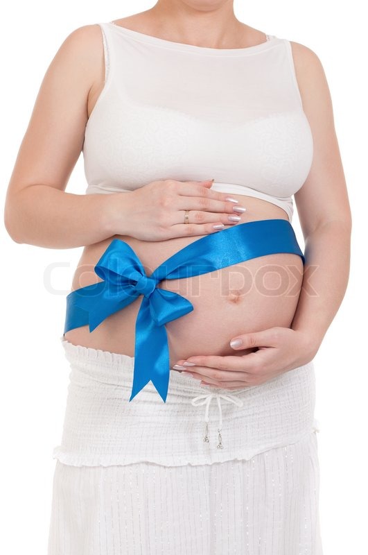 Pregnant Belly With Blue Ribbon Stock Image Colourbox