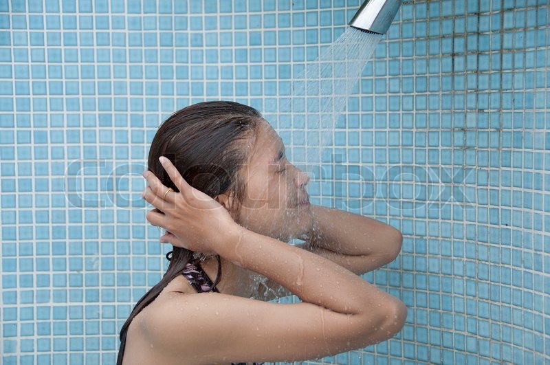 Beautiful Asian Woman Take A Shower Stock Image Colourbox