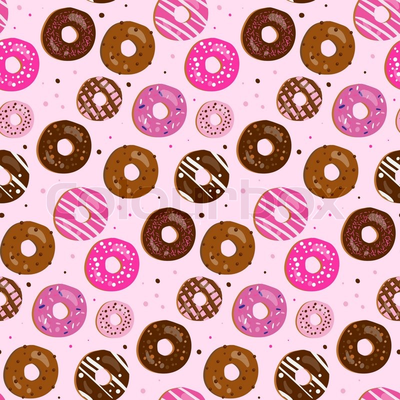 Seamless Vector Pattern Of Assorted Doughnuts With Different Toppings