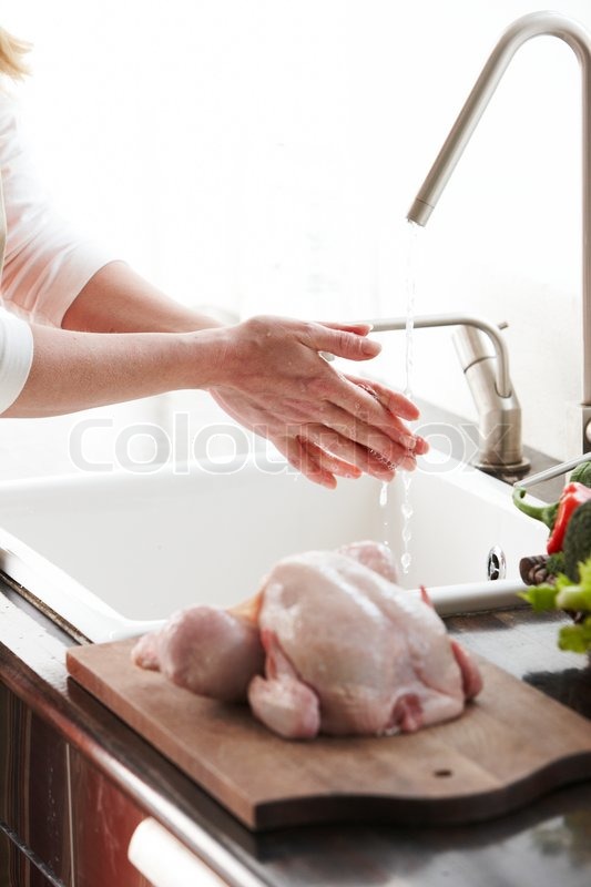 Female Washing Hands Before Preparing Stock Image Colourbox