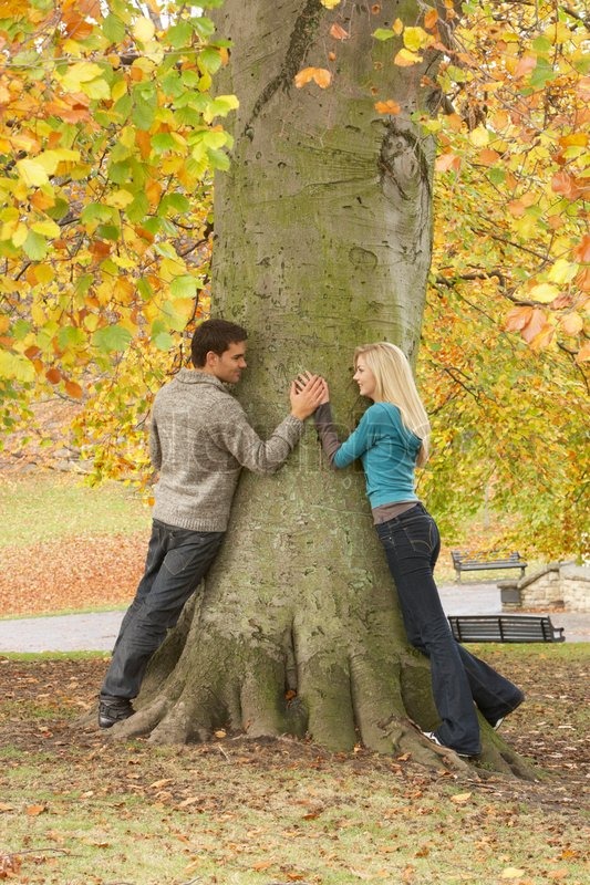 Romantic Teenage Couple By Tree In Stock Image Colourbox