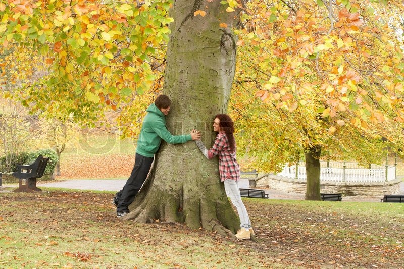 Romantic Teenage Couple By Tree In Stock Image Colourbox