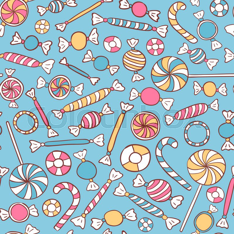 Sweets Seamless Pattern Candies Vector Background Hand Drawn Stock