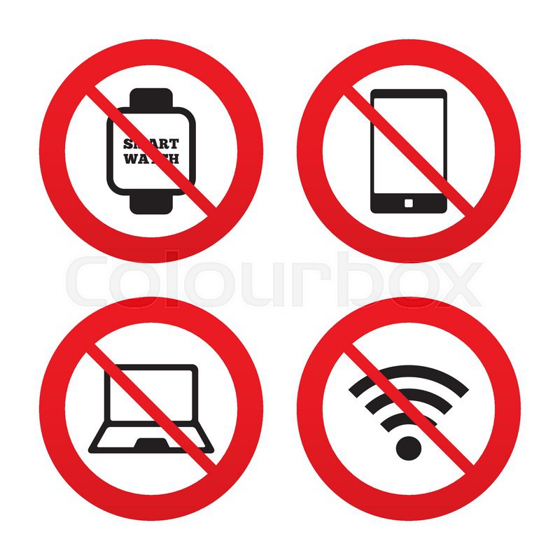 No Ban Or Stop Signs Notebook And Smartphone Icons Smart Watch