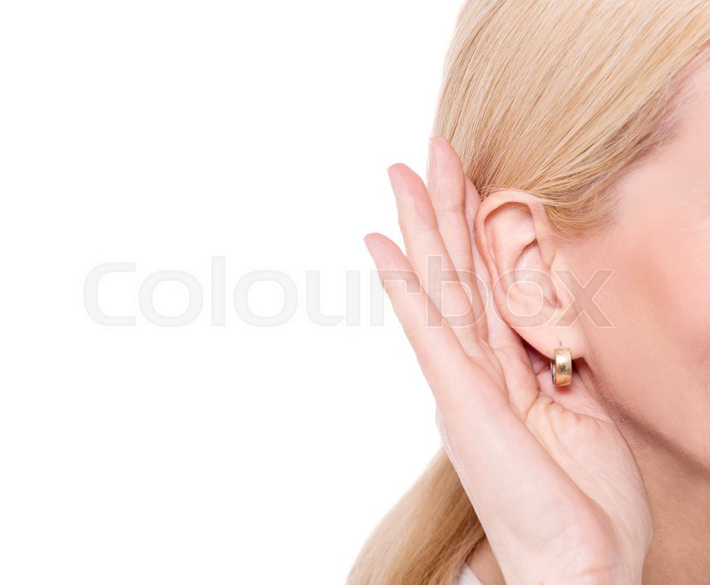 Closeup Image Of Nosy Woman Hand To Ear Stock Image Colourbox