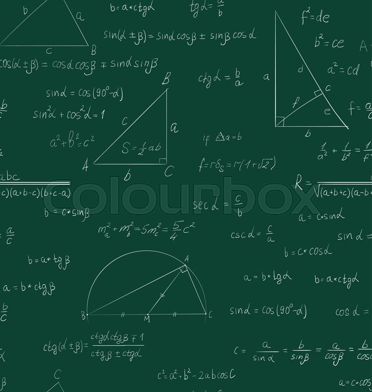 Seamless Trigonometry Pattern Handwriting On Green School Board