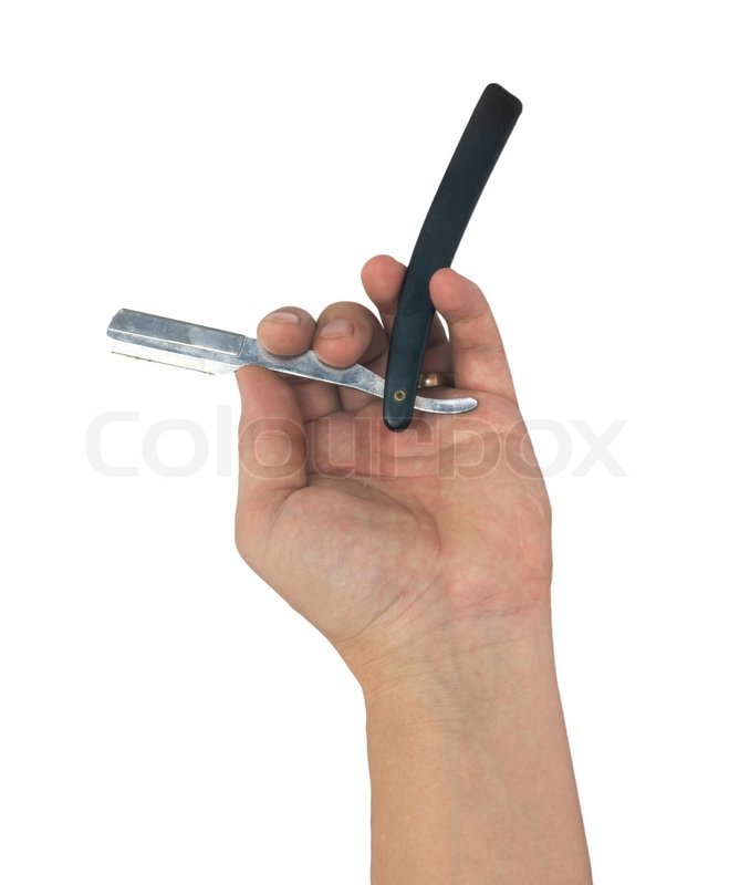 Hand Holding Classic Straight Razor On Stock Image Colourbox