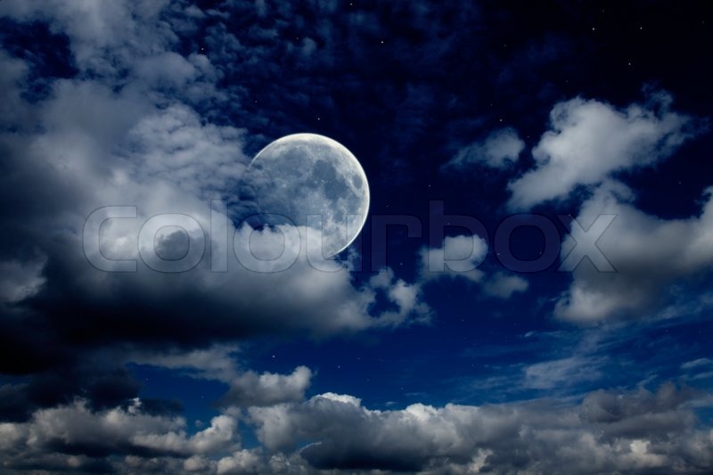 Nachthimmel Mit Dem Mond Wolken Und Sternen Stockfoto Colourbox