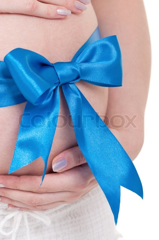 Pregnant Belly With Blue Ribbon Stock Image Colourbox