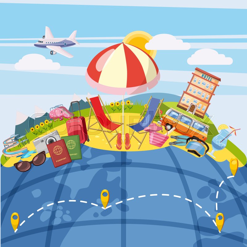 Travel Tourism Concept Global Cartoon Stock Vector Colourbox