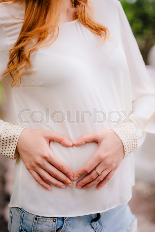 Pregnant Woman Holding Belly With Hands Stock Image Colourbox