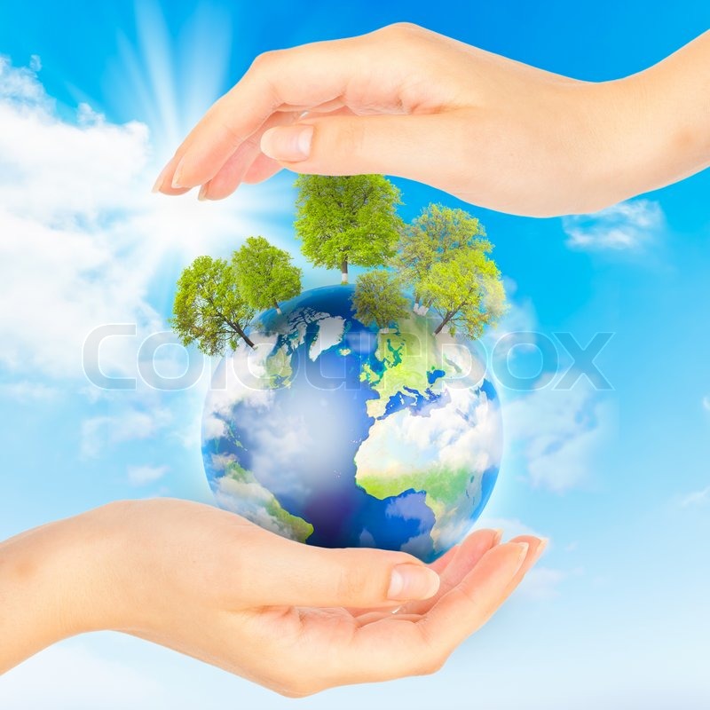 Hands And Earth Concept Save Green Planet Symbol Of Environmental